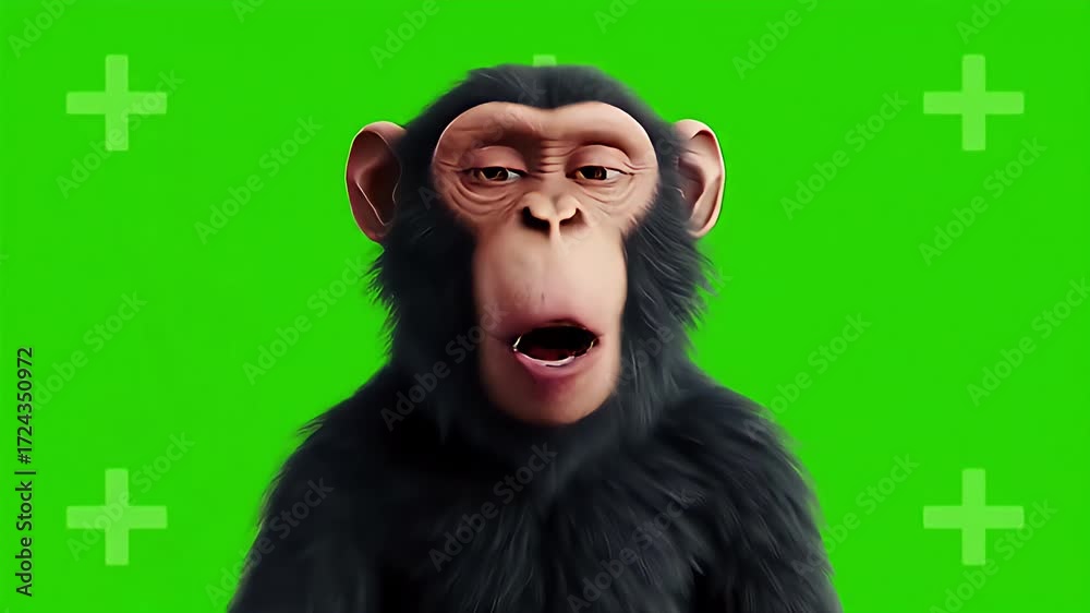 Animated chimpanzee with open mouth and green screen background for ...