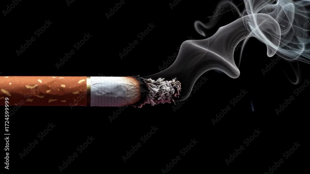 Burning cigarette tobacco smoke ash ember macro closeup black ...