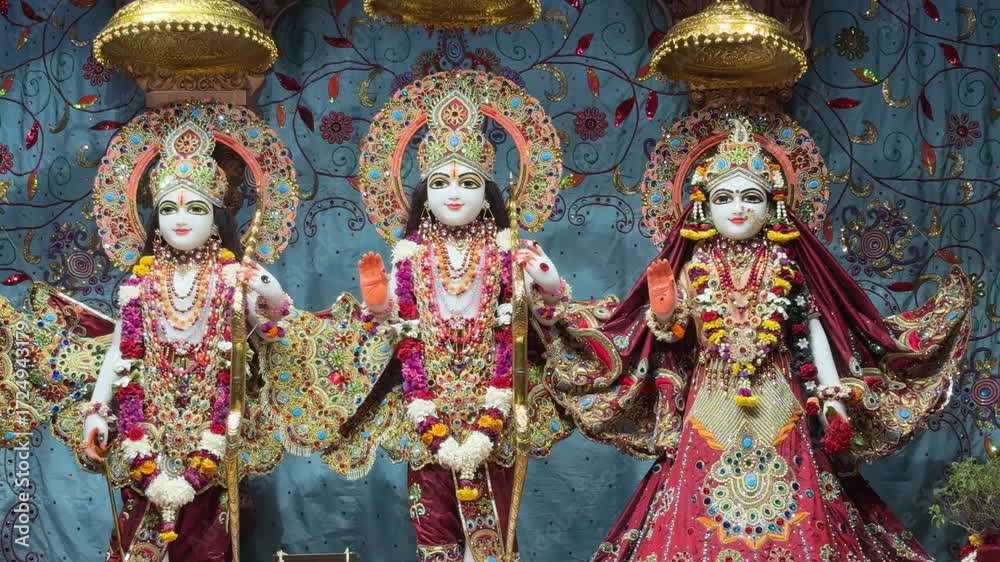 Lord Ram, Goddess Sita, and Lord Laxman dressed in traditional clothing ...