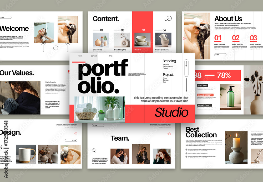Minimal Portfolio Layout with Red Accent Stock Template | Adobe Stock