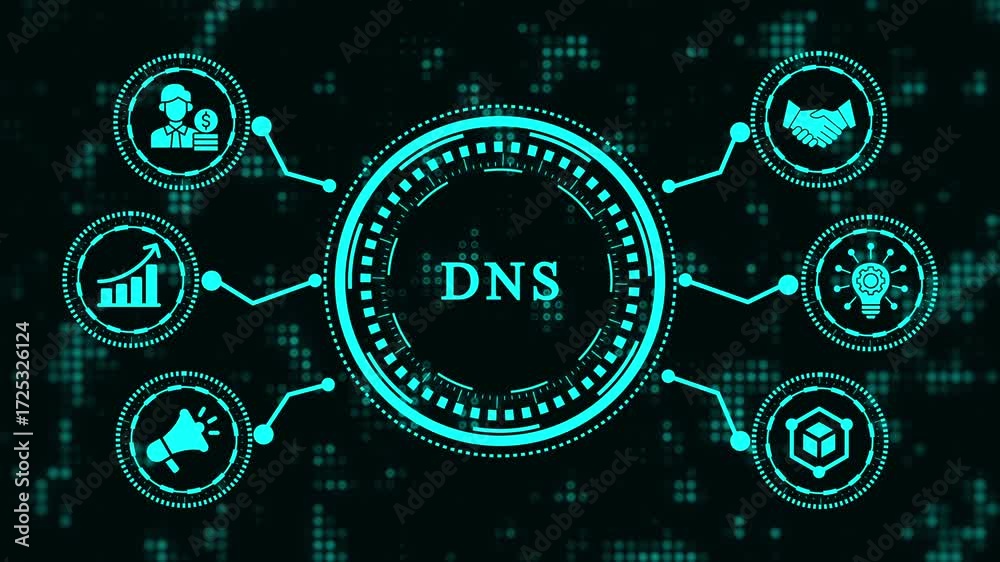 Domain name system concept dns technology circle with icons dns ...
