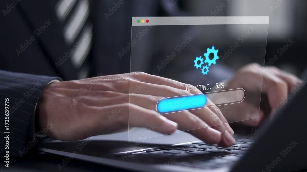 Software update or operating system upgrade concept. Installing update ...