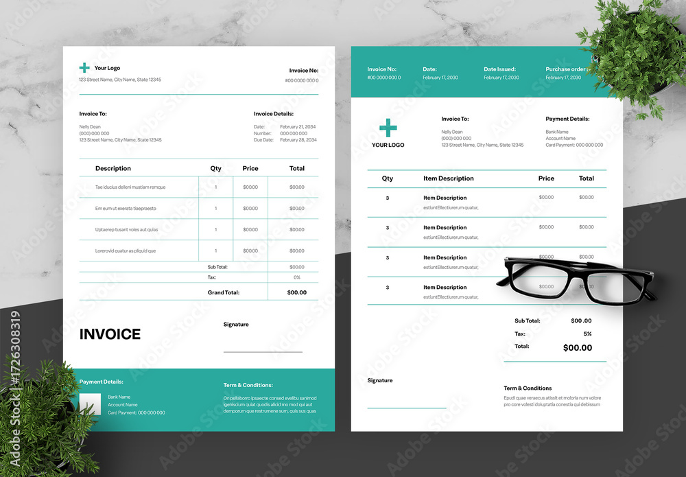 Green And Black Invoice Stock Template | Adobe Stock