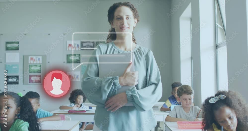 Teacher entering class, activating chat or avatar icons while holding ...