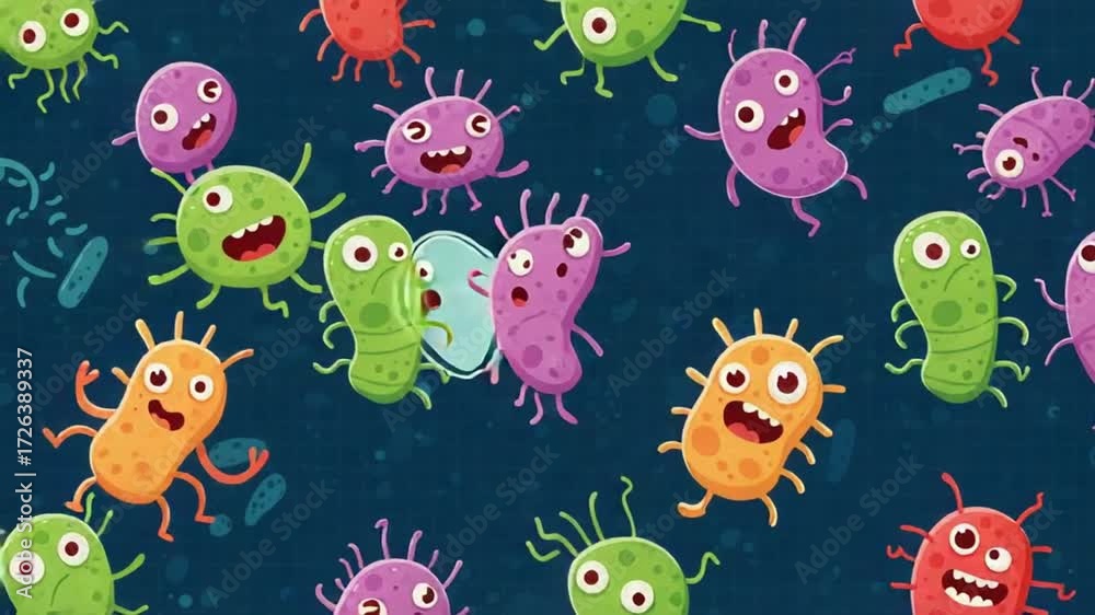 Group of Cute and Colorful Cartoon Germs, Bacteria, and Viruses, 2D ...