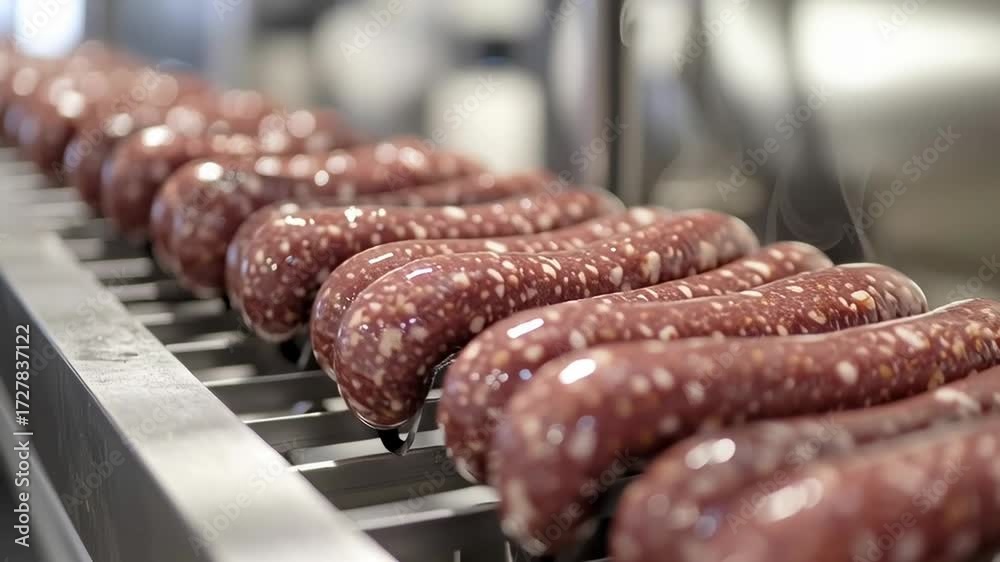 Fresh sausage production process at a local meat facility featuring ...