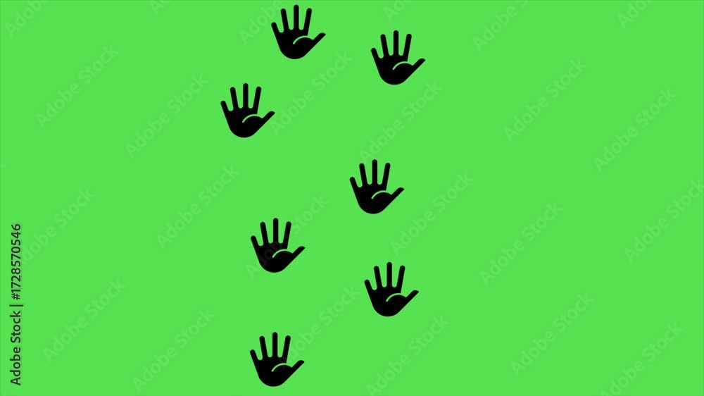 Handprint trail animation, black palm prints moving downward, playful ...