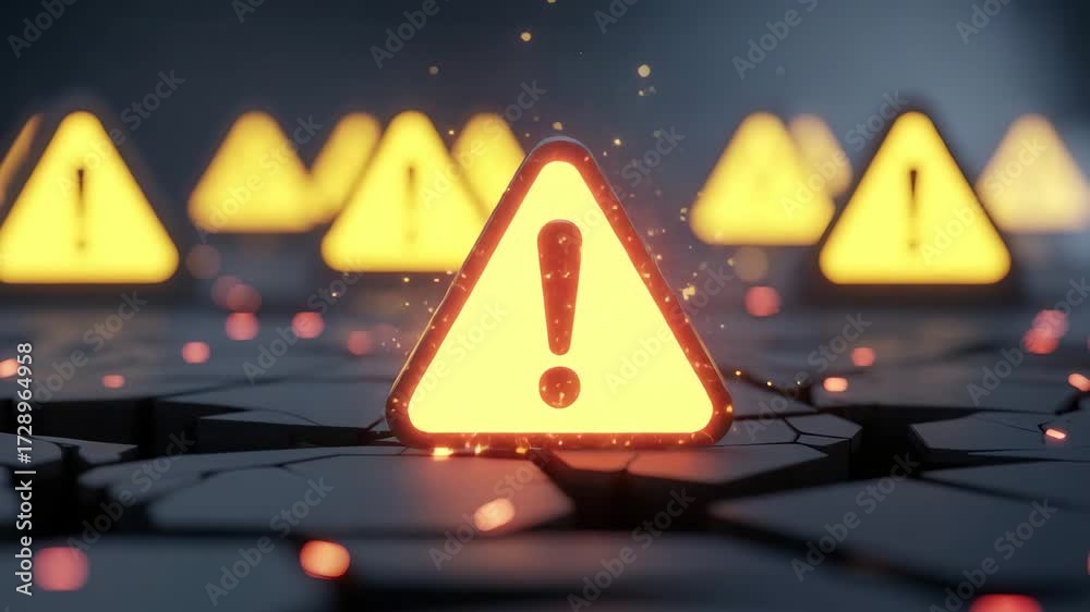 Glowing warning signs highlight critical safety alert for business ...