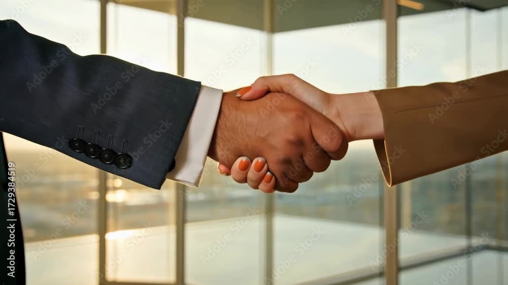 Two Business Professionals Shaking Hands in a Modern Office with ...