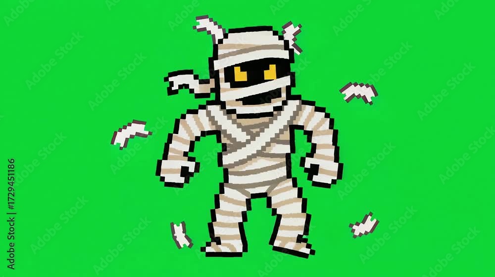 Pixel art mummy cartoon character walking animation on green screen ...