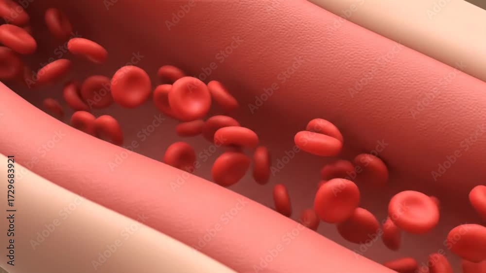 Dynamic 3D medical animation depicting the essential flow of red blood ...