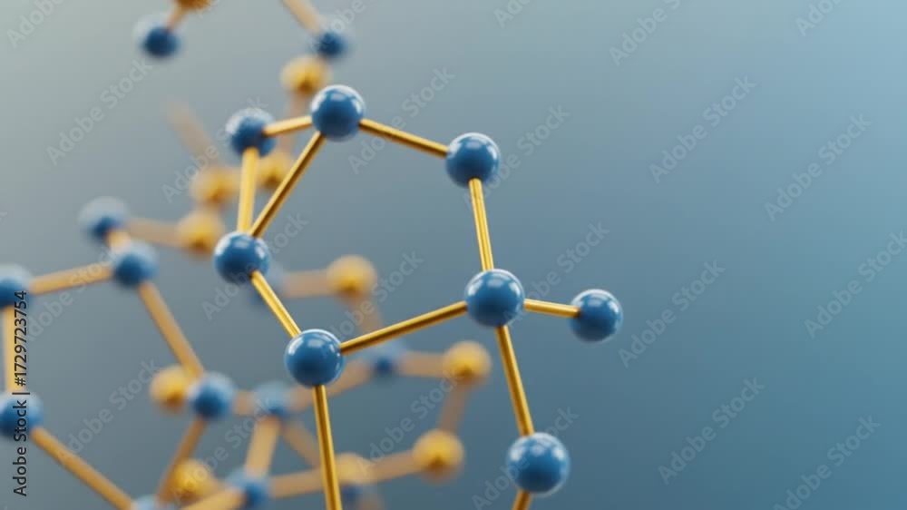 Dynamic molecular structure animation with interconnected blue and gold ...