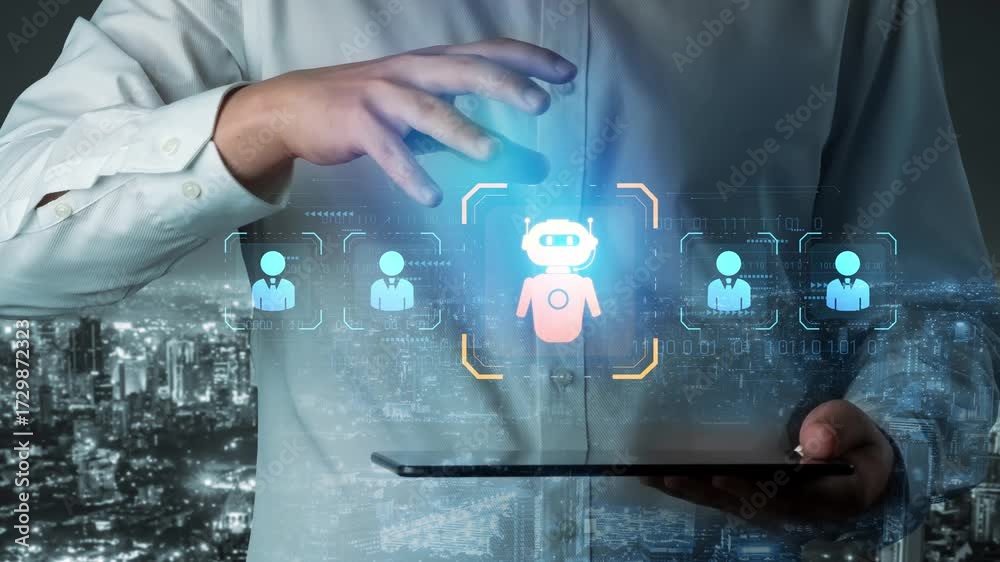 AI is selected to replace human employees, illustrating automation and workforce transformation ...