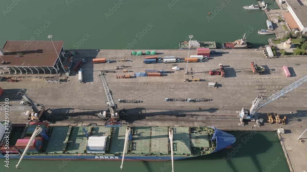 Poti, Georgia - 22nd august, 2025: Aerial top down view Cargo ship ...