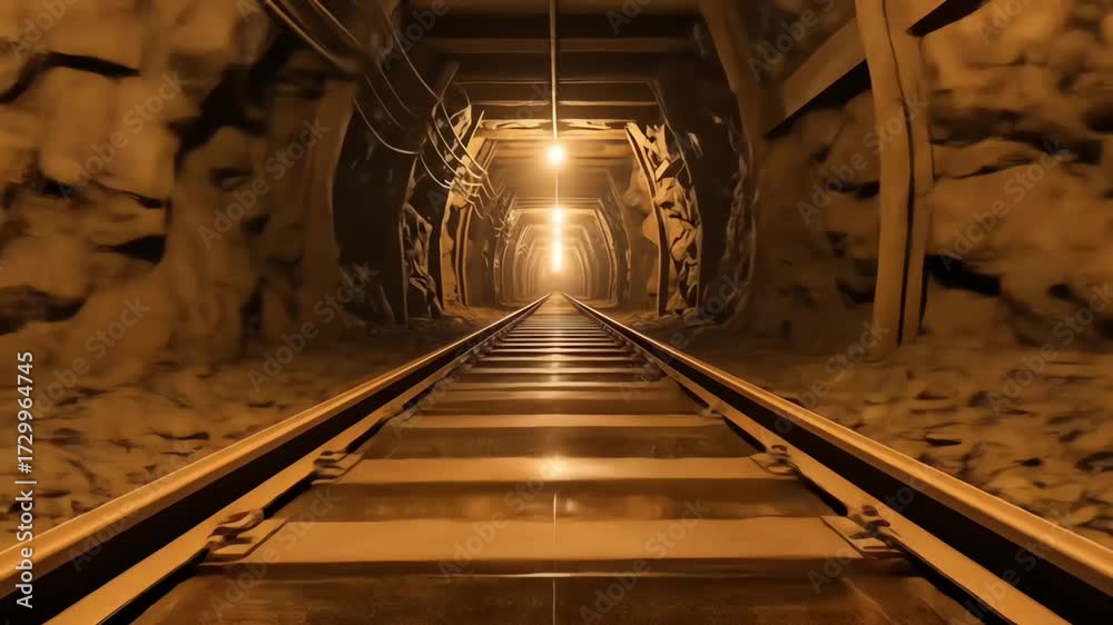 Inside a mine shaft with rail tracks Stock Video | Adobe Stock
