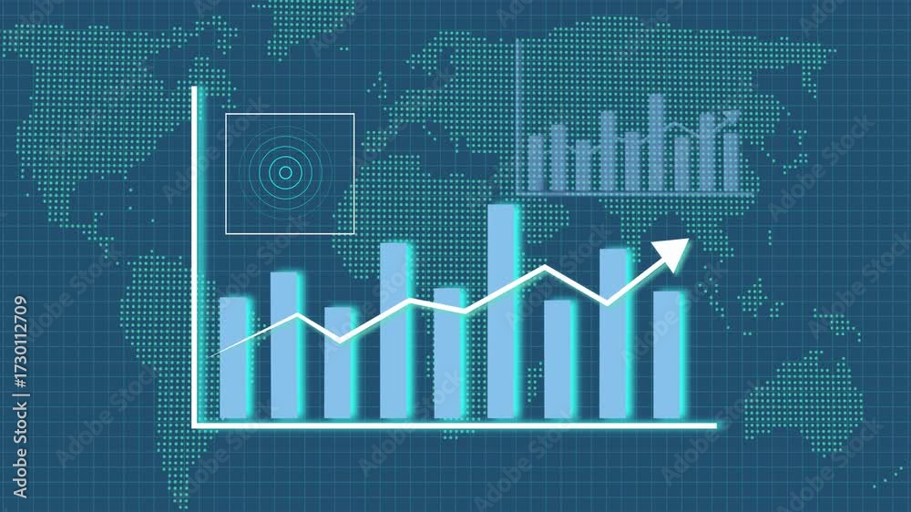 Global data trends animation digital map bar charts line graph 4k ultra ...