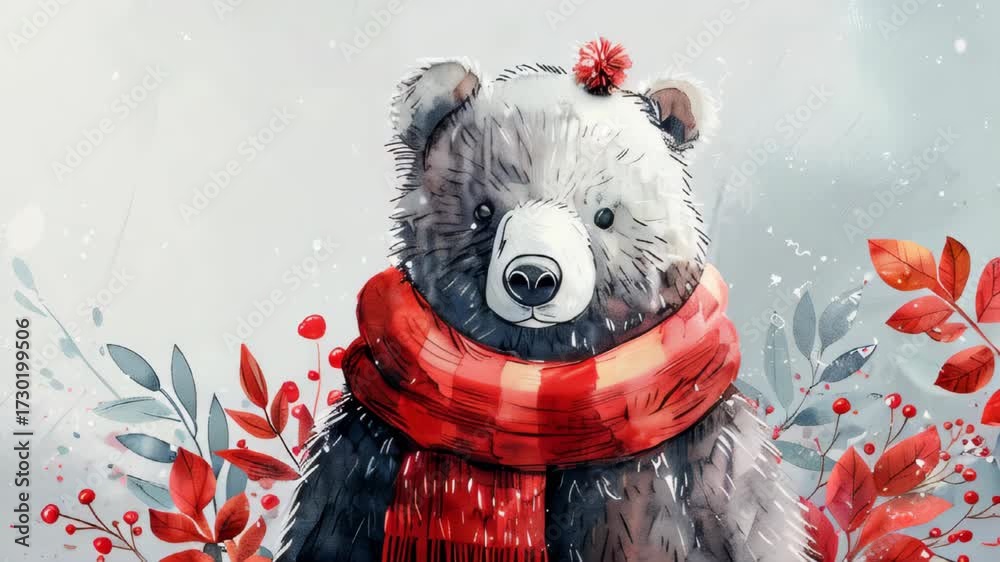 watercolor bear on the grey background Відео Stock | Adobe Stock