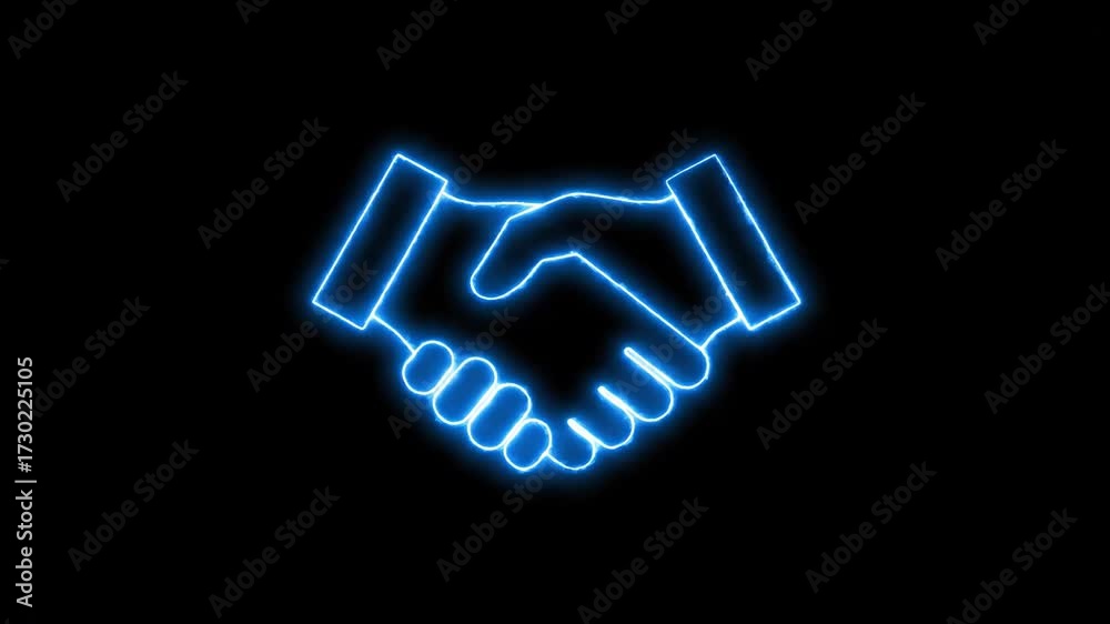 Glowing Neon Handshake Outline - An animated handshake symbol appears ...