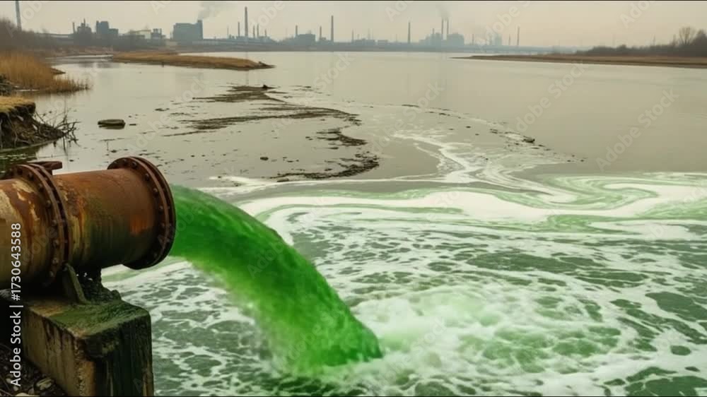 Toxic Green Sludge: Industrial Pipe Dumping Chemical Waste into ...