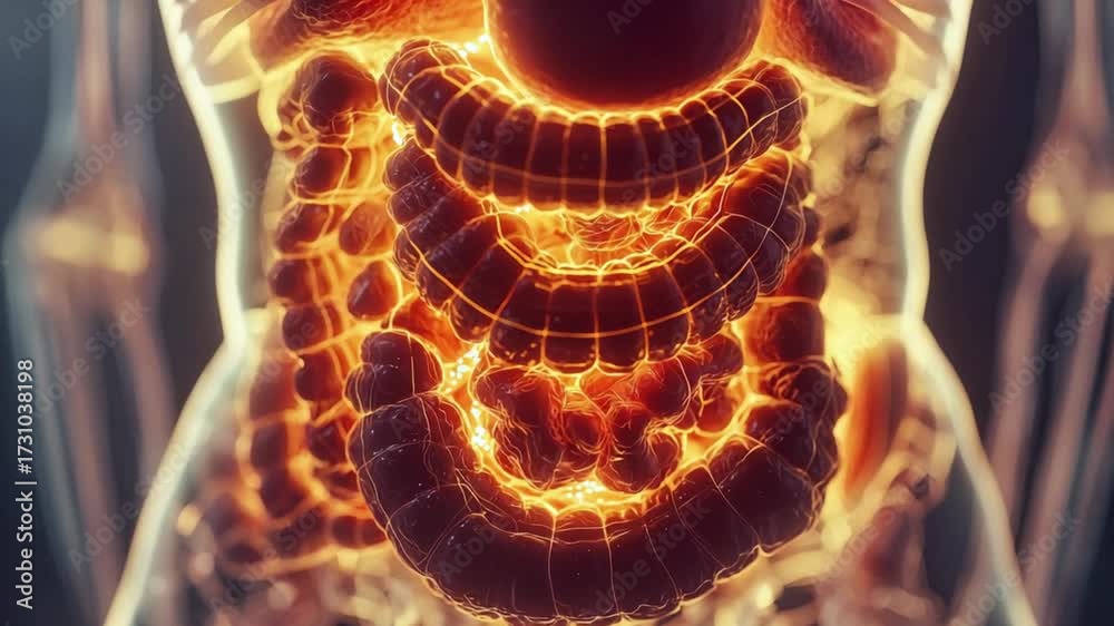 Glowing Human Digestive System: Intestines and Internal Organs ...