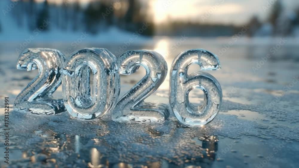 Ice numbers 2026 on frozen surface in winter landscape Stock Video ...