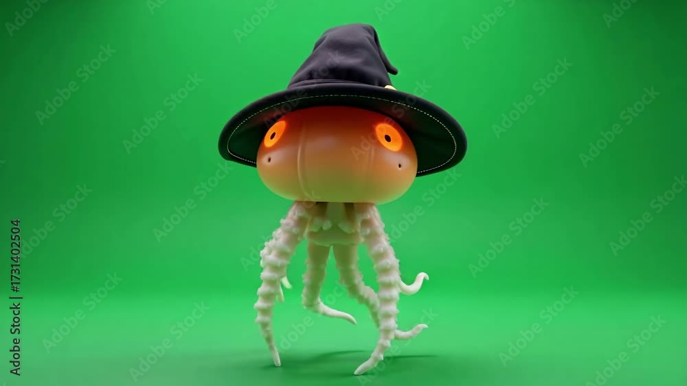 Whimsical 4K Animation Jellyfish Wearing Witch Hat Walk Cycle Loop on ...