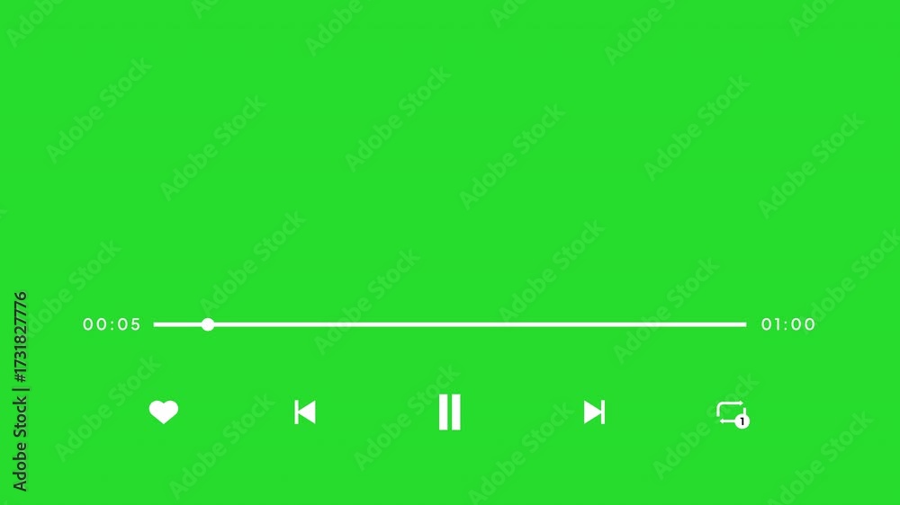 60 seconds minimal music player UI animation on a green screen with ...