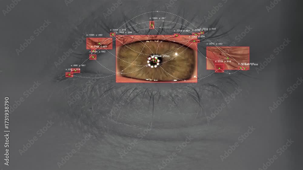Precision eye tracking coordinate mapping system with detection points AI biometric scanning ...