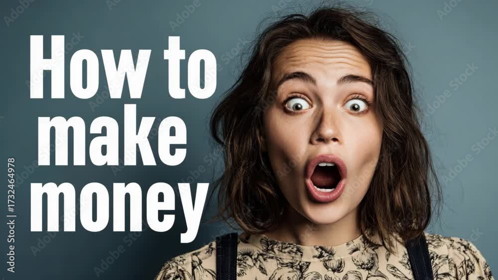 surprise and funny face expression woman portrait with word phrase ...
