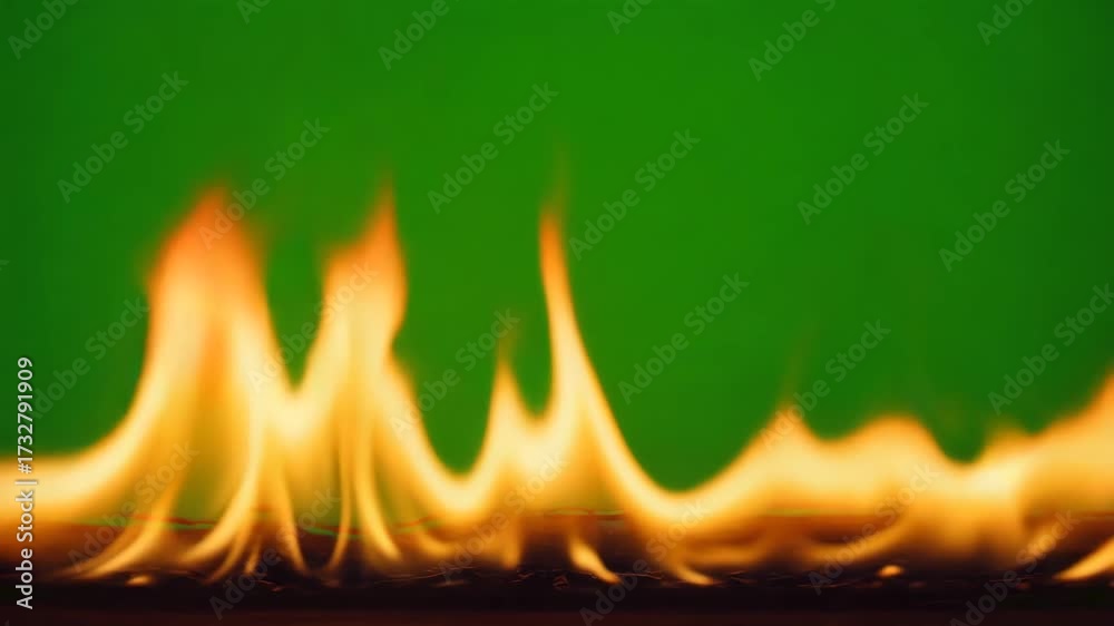 Fire flames burning on edge green screen background, realistic fire ...