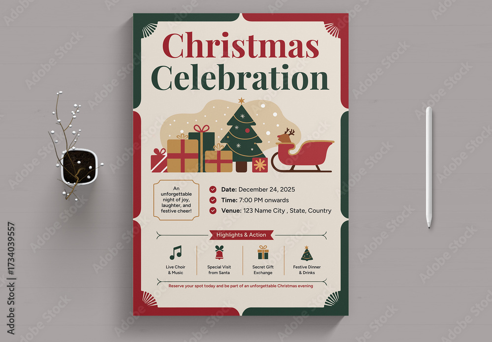 Christmas Celebration Flyer Stock Template | Adobe Stock