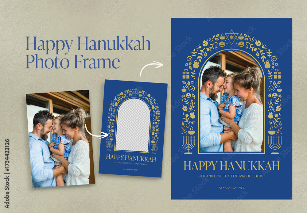 Hanukkah Family Photo Card Template & Holiday Greetings Card Layout ...