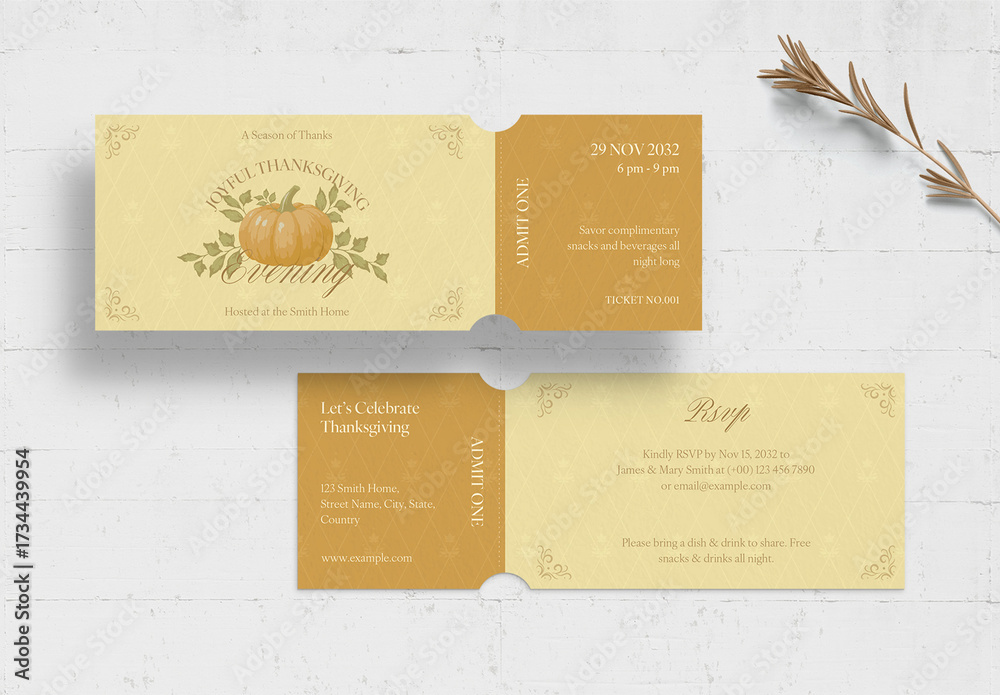Thanksgiving Ticket Template for Autumn, Fall & Harvest Festival Events ...