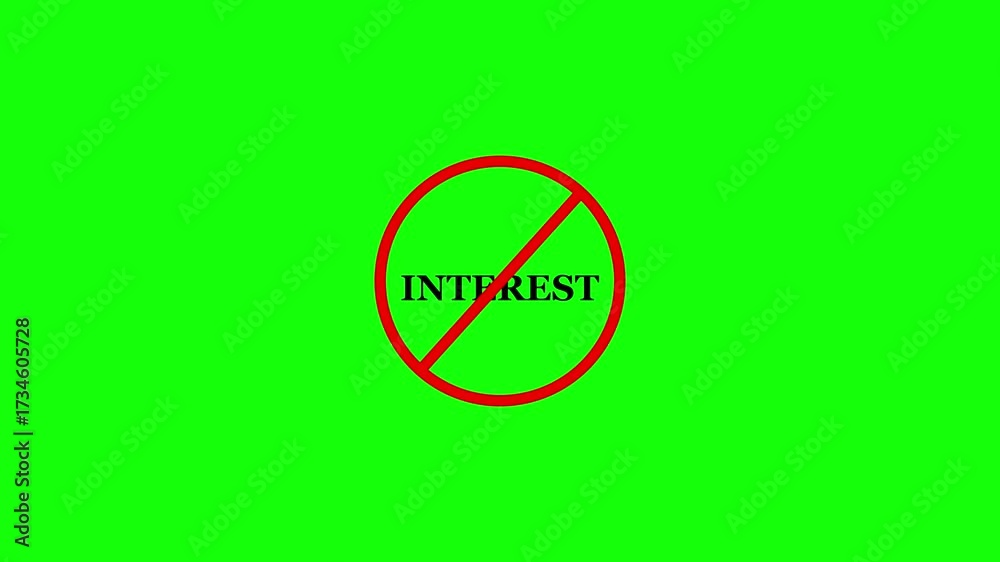 Interest prohibition sign animation, black background. Caution warning ...