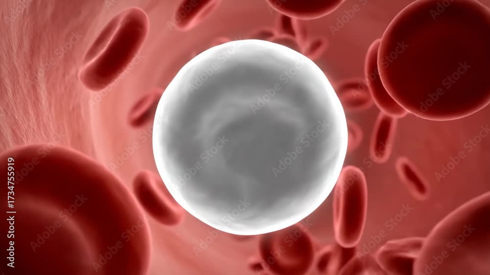 Animation depicts blood cells moving through a blood vessel in dynamic ...