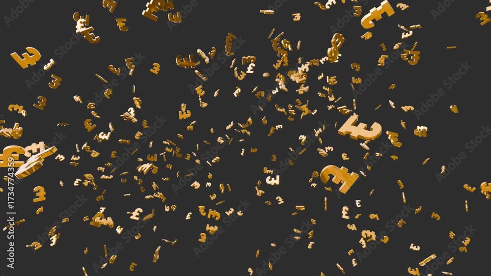 High-quality 3D golden British Pound symbol falling animation with ...