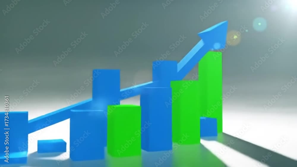 Upward-trending graph shows economic growth with blue bars and arrows ...