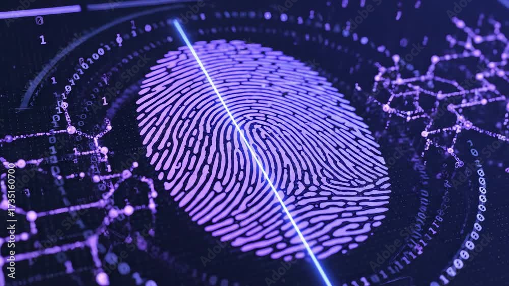 Stockvideon Futuristic biometric security system scanning a detailed ...