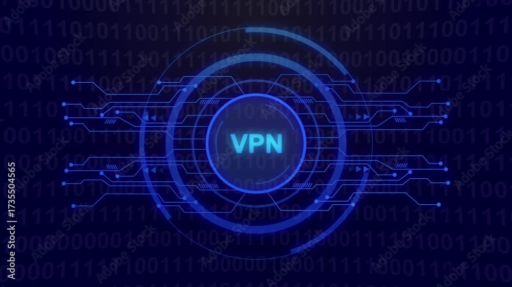 Digital VPN network connection with binary code and circuit board ...