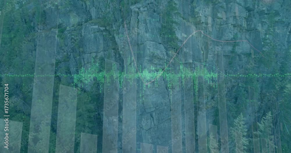 On start bars growing, waveform oscillating and line graph tracing to ...