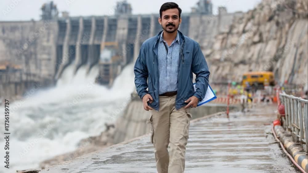 Engineering Inspection: A man in professional attire strides ...