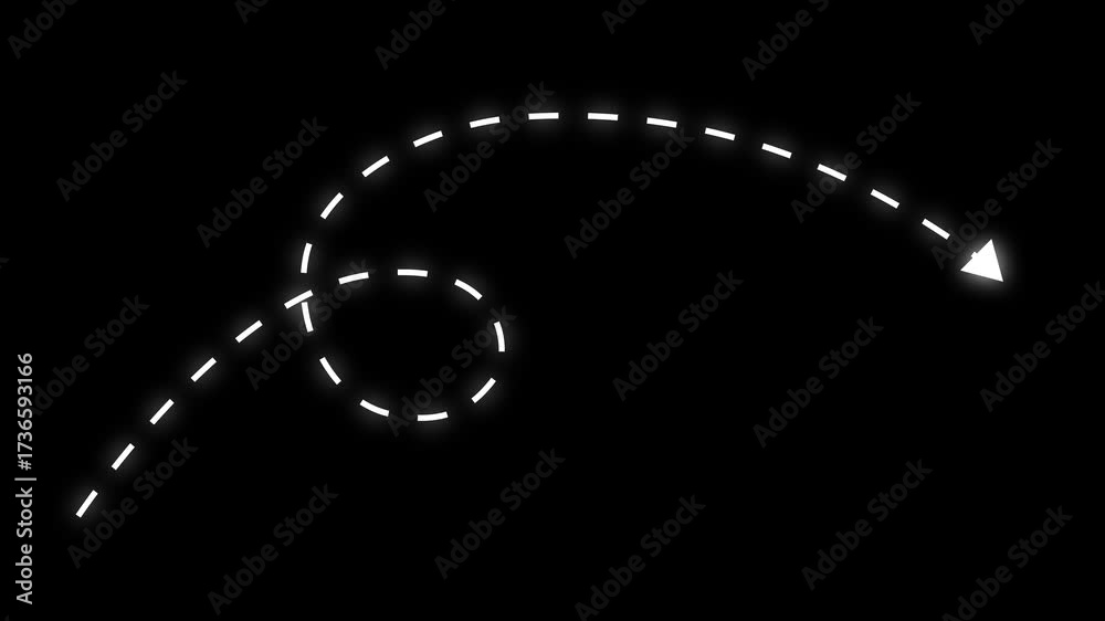 Thin direction dotted line arrow animation on black background, Wavy up ...