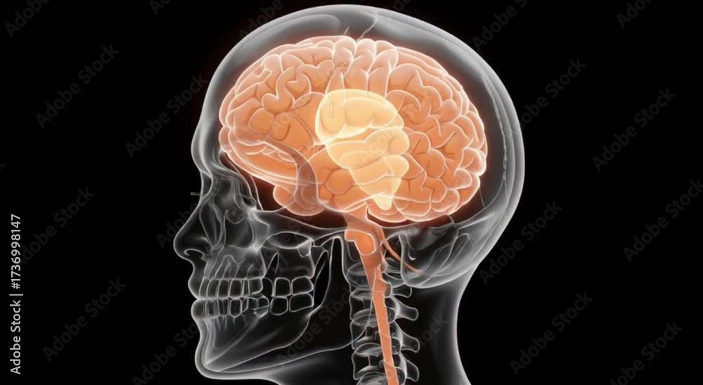 Human brain anatomy illustration with frontal lobe highlighted for ...