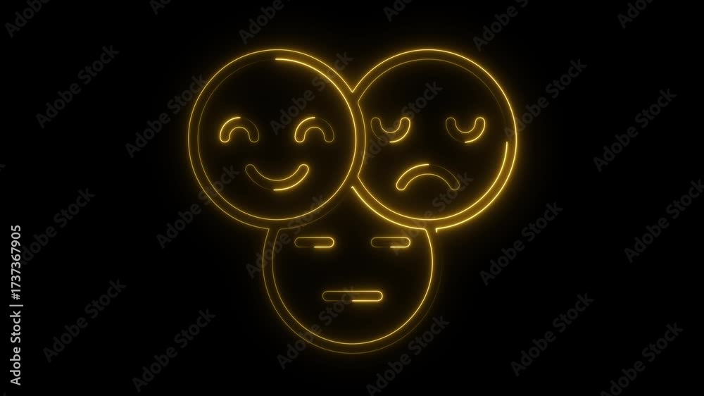 Emotional spectrum. Mood swings icon. Happy sad neutral. Yellow neon ...