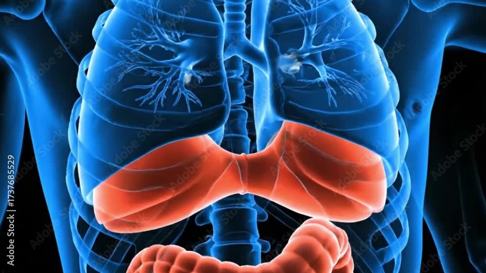 Human Anatomy Scan Detailed X ray View of Ribs Lungs Diaphragm and ...