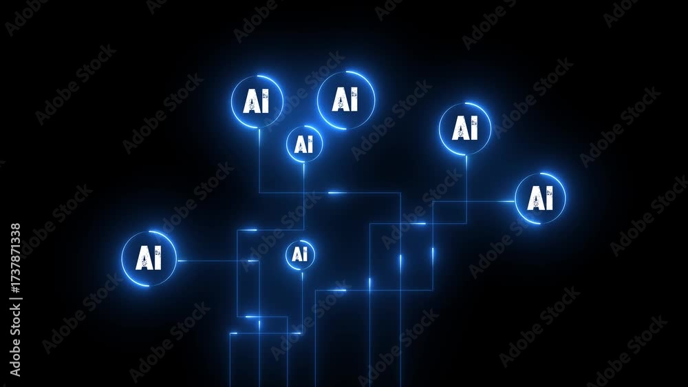 AI agent icon, working with virtual reality circuit board animation ...