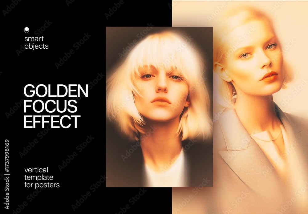 Golden Soft Focus Poster Photo Effect Mockup Stock テンプレート | Adobe Stock