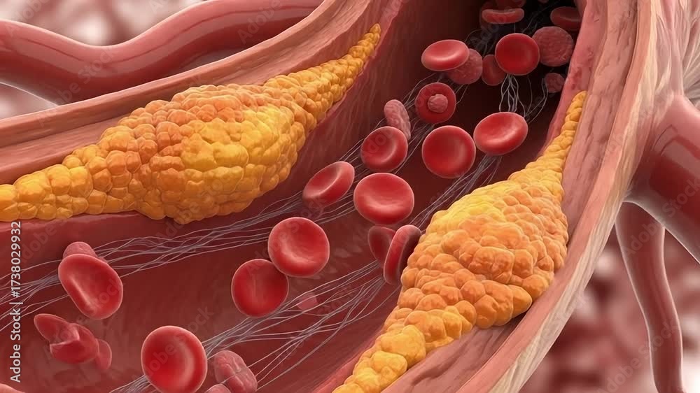 Dynamic cholesterol plaque formation in artery with red blood cells ...