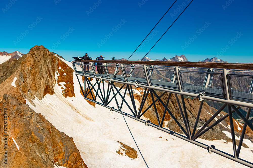 Plakát Alpine summer view with an observation deck at Tiefenbach ...