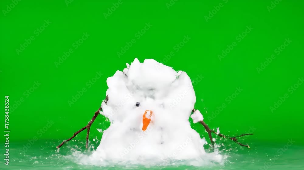 Melting Snowman on Green Screen - A snowman dramatically melts in a ...